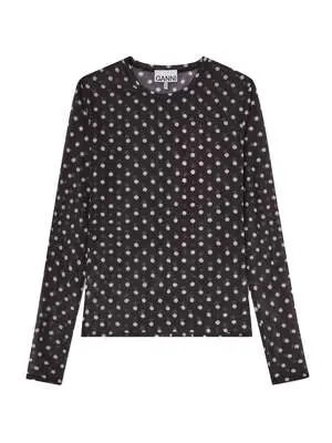 GANNI Polka Dot Sheer Long Sleeve Top - Black