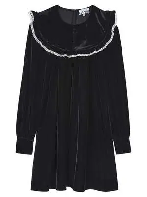 GANNI Printed Ruffled Mini Dress - Black