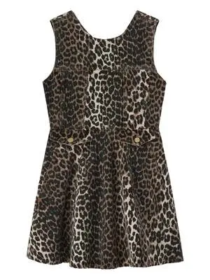 GANNI Sleeveless Leopard Print Denim Dress - Marrone