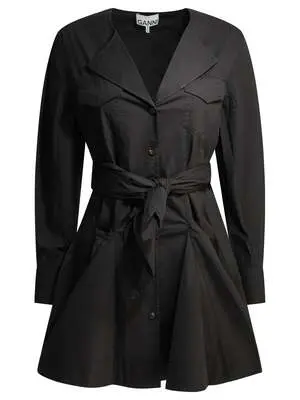 GANNI Mini Shirt Dress With Button Closure And V-neck - Black