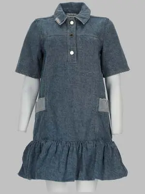 GANNI Denim Dress With Ruffled Hem - Blue