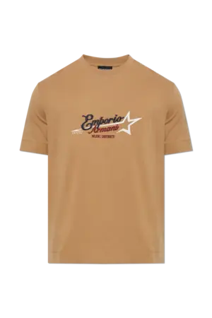 Emporio Armani T-shirt With Embroidered Logo - Beige