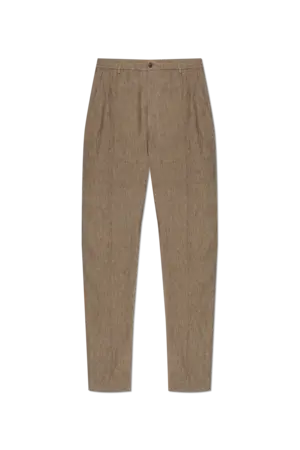 Emporio Armani Linen Pants With Stitching On The Legs - Beige
