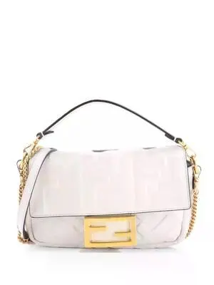 Fendi Baguette Nm Bag Zucca Embossed Leather Mini Crossbody Bag - Neutrals