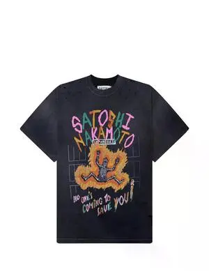 SATOSHI NAKAMOTO No Savior Graphic-print Distressed T-shirt - Black