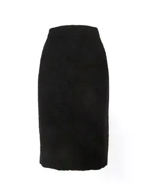 Celine Shearling Pencil Midi Skirt - Black