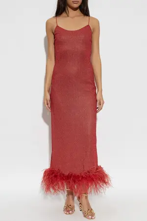 Oseree Feather Trim Maxi Dress