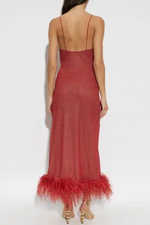 Oseree Feather Trim Maxi Dress