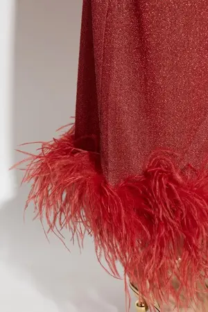 Oseree Feather Trim Maxi Dress