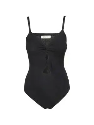 Sandro Ribbed-knit Cut-out Bodysuit