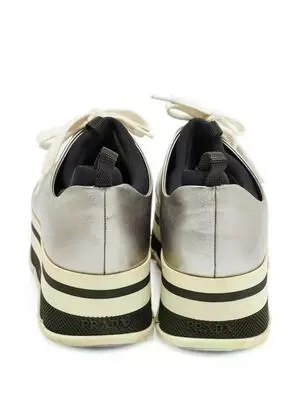 Prada Metallic Leather Platform Lace-up Sneakers