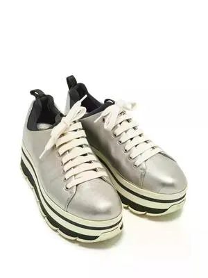 Prada Metallic Leather Platform Lace-up Sneakers