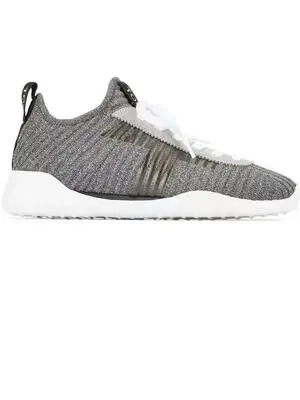 TOD'S Ribbed Glitter Lace-up Sneakers - Silver