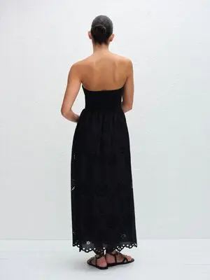 Matteau Strapless Knit And Broderie Midi Dress