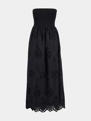 Matteau Strapless Knit And Broderie Midi Dress