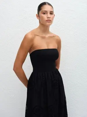 Matteau Strapless Knit And Broderie Midi Dress