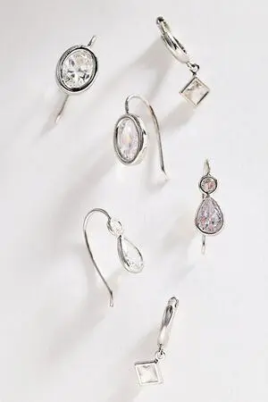 Anthropologie Mixed Crystal Earrgs, Set Of 3 - Silver