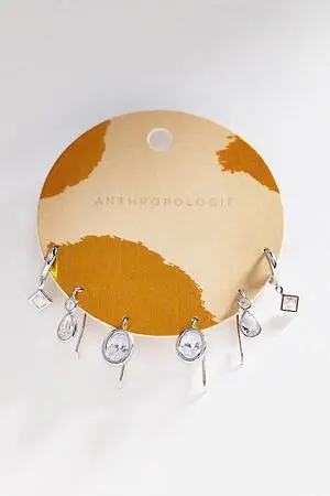 Anthropologie Mixed Crystal Earrings Set Of 3 - Silver