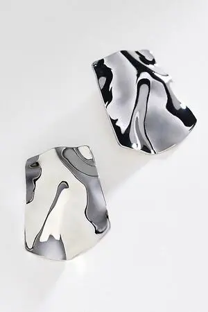 Anthropologie Hammered Metal Post Earrgs - Silver