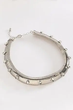 Anthropologie Ribbed Crystal Collar Necklace - Silver