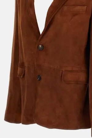 GOLDEN GOOSE Single-breasted Suede Leather Jacket With Waxed Finish