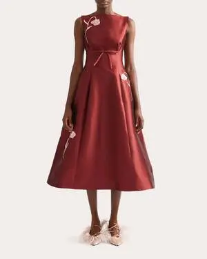 Erdem Embroidered Mikado Flared Midi Dress