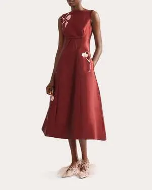 Erdem Embroidered Mikado Flared Midi Dress