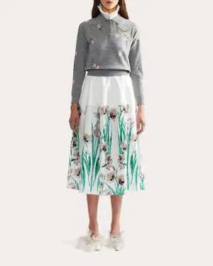 Erdem Embroidered Floral Wool Polo Sweater