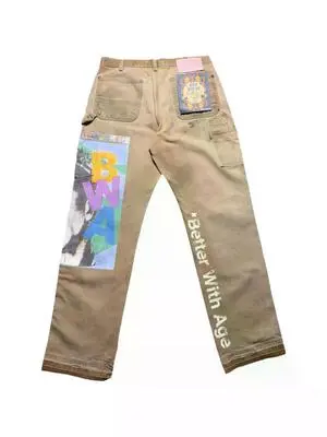 BETTER WITH AGE Graphic Print Belt-loop Trousers