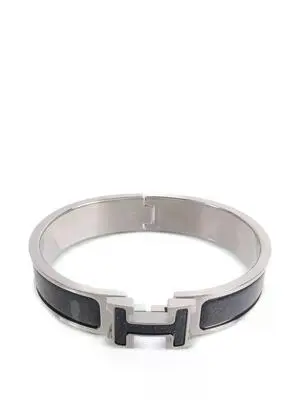 Hermès Clic H Bracelet In -tone And Black Enamel - Silver