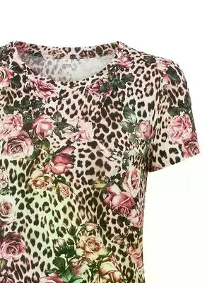 L'Agence Cheetah Print Rose Motif T-shirt
