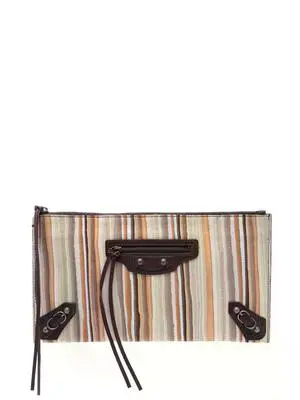 Balenciaga Suede Striped Papier Clutch Bag - Neutrals