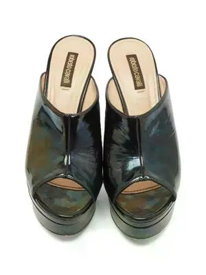 Roberto Cavalli Leather Patent Platform Sandals