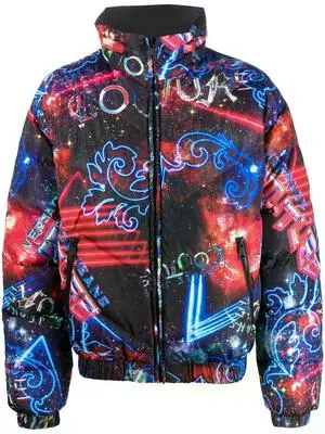 Versace Motif-print Down-filled Jacket - Blue