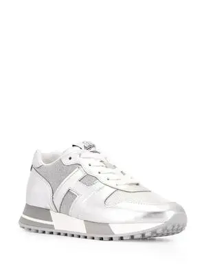 Hogan Metallic Ribbed Panel Sneakers - Silver