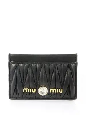 Miu Miu Matelassé Crystal-embellished Card Case - Black