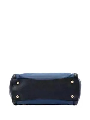 Prada Bicolor Saffiano Leather Trimmed Canvas Satchel - Blue