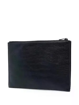 Saint Laurent Croc Embossed Leather Monogram Document Holder Clutch Bag
