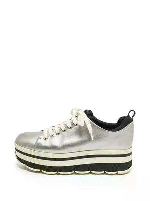 Prada Metallic Leather Platform Lace-up Sneakers