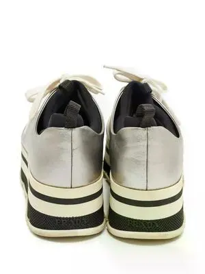 Prada Metallic Leather Platform Lace-up Sneakers