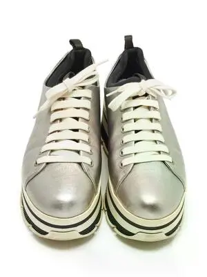 Prada Metallic Leather Platform Lace-up Sneakers