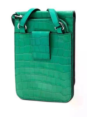 Loewe Croc Embossed Leather Gusset Flat Crossbody Bag - Green