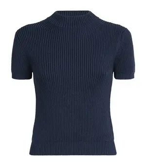 FFORME Katia Short-sleeve Ribbed Mock Neck Sweater - Navy