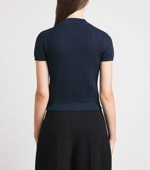 FFORME Katia Short-sleeve Ribbed Mock Neck Sweater - Navy