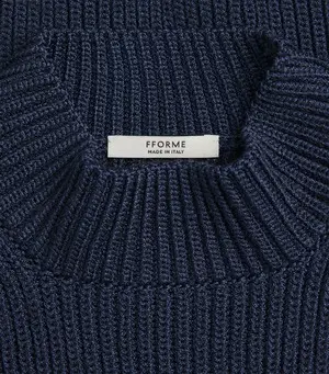 FFORME Katia Short-sleeve Ribbed Mock Neck Sweater - Navy