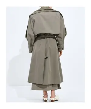 Bottega Veneta Cotton And Silk Gabardine Trench With Woven Leather Accents - Gray