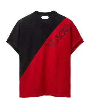 Versace Embroidered-logo Stretch Cotton-jersey Slim T-shirt - Black/red
