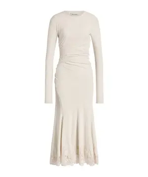 Alberta Ferretti Long Sleeve Lace Trim Midi Dress - White