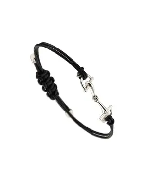 Gucci Stirrup Link Leather Bracelet - Silver-black