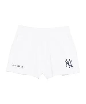 SPORTY  RICH Sporty & Rich Graphic Print Logo Detail Shorts - White